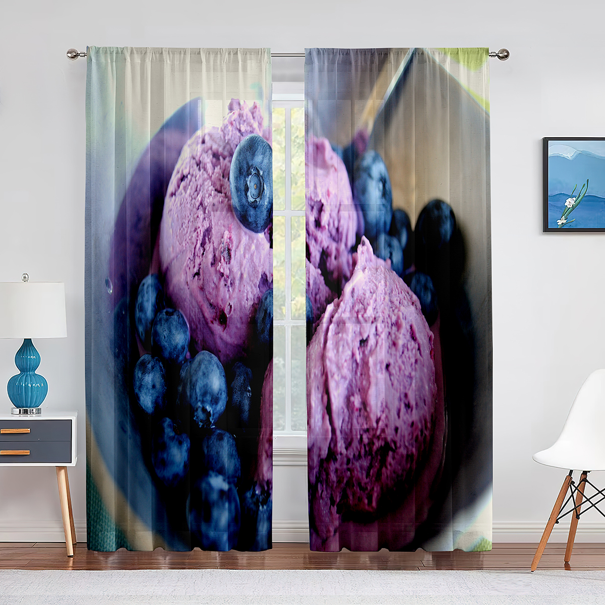 Ice Cream Ball Sweet Cold Creamy Dessert Sheer Voile Curtains for ...