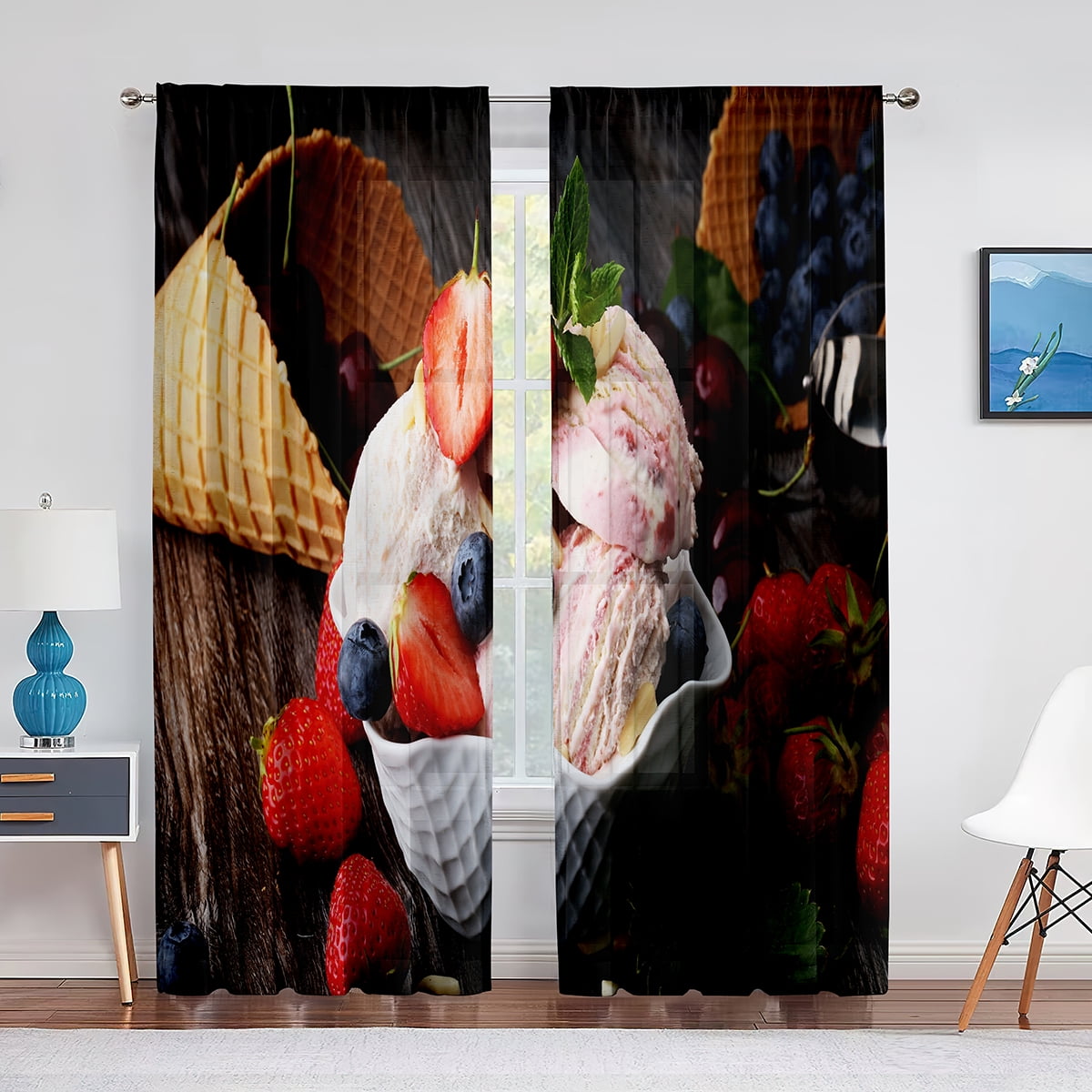 Ice Cream Ball Sweet Cold Creamy Dessert Sheer Voile Curtains for ...