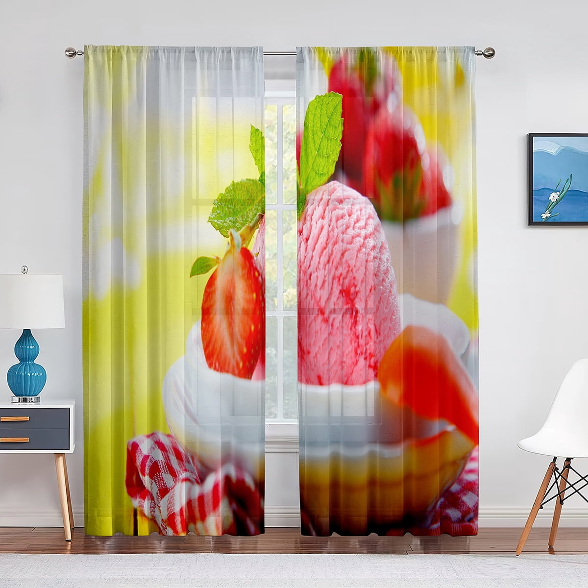 Ice Cream Ball Sweet Cold Creamy Dessert Sheer Voile Curtains for ...