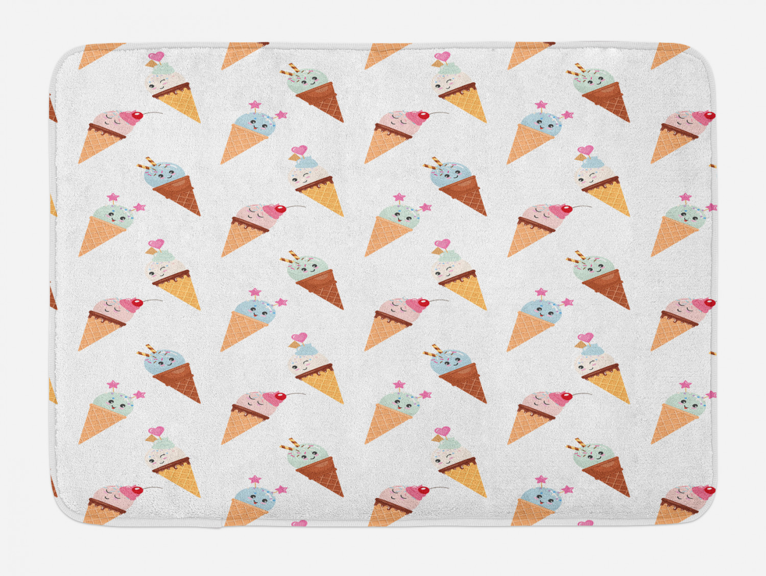 Ice Cream Bath Mat, Tasty Cold Summer Treats Foods on Cones Kawaii ...