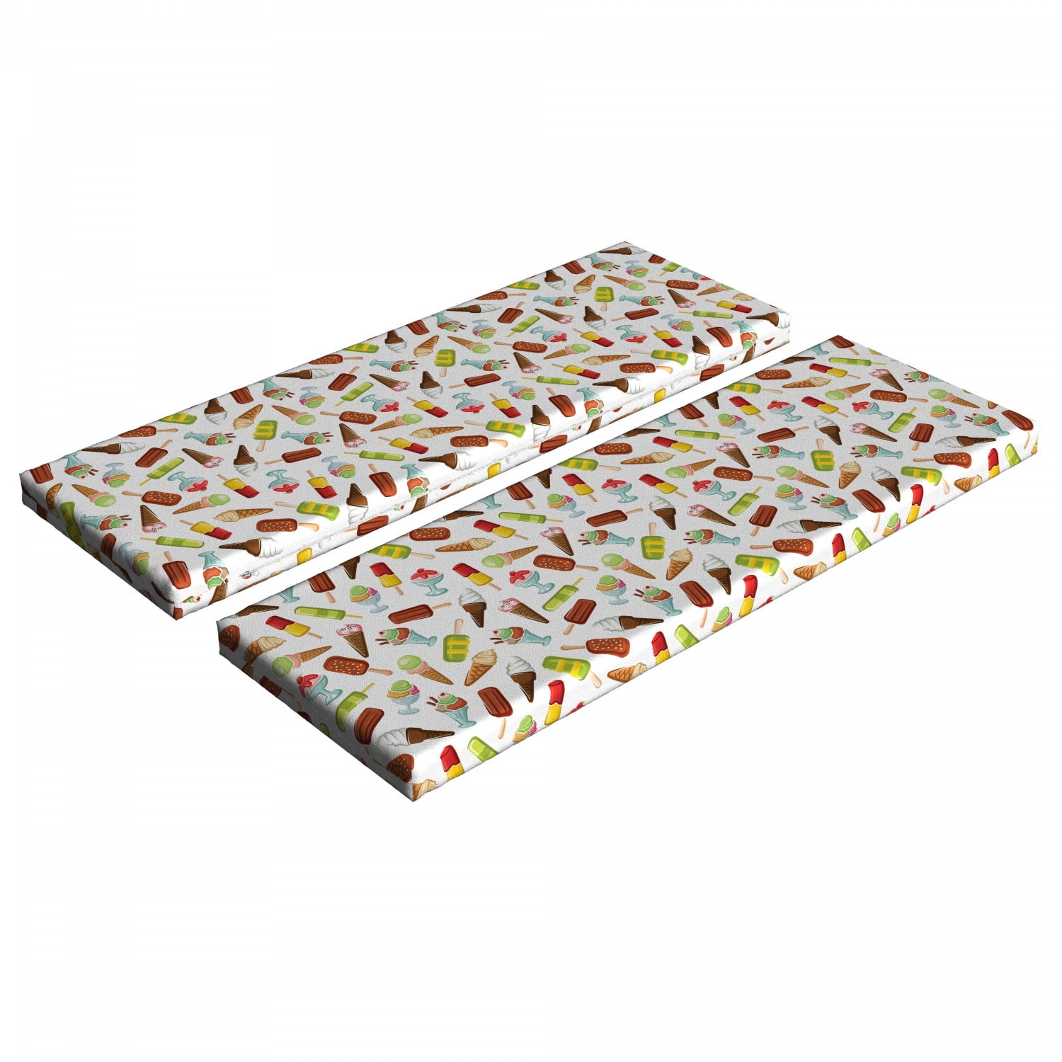 Ice Cream Bench Cushion Set of 2, Frozen Desserts in Wafer Cone Glazed ...