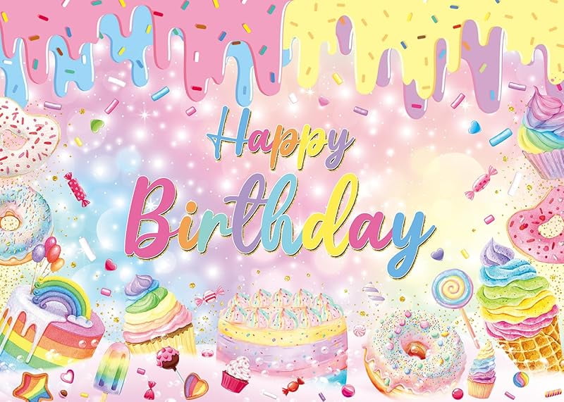 Ice Cream Birthday Backdrop Candy Ice Cream Donut Party Background for ...