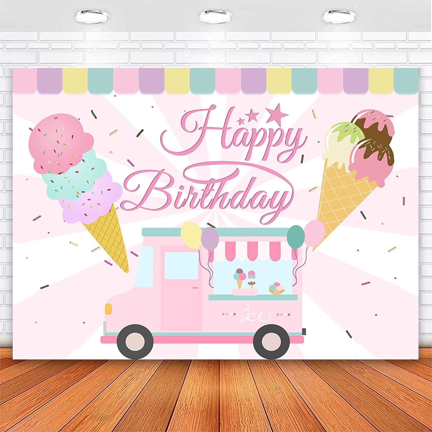 Ice Cream Birthday Backdrop Ice Cream Truck Shop Sweet Summer Baby ...