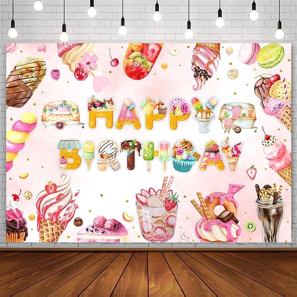 Ice Cream Birthday Backdrop for Kids Sweet Girl Summer Ice Cream Happy ...