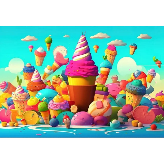 Ice Cream Birthday Backdrop Summer Cool Party Decor Sweet Candy Themed ...