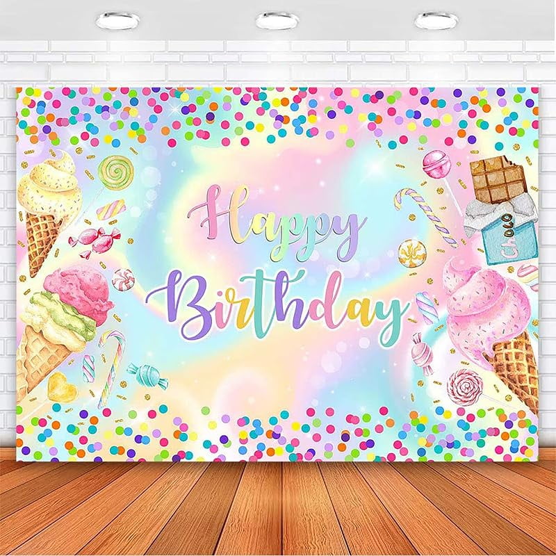 Ice Cream Birthday Backdrop Sweet Candy Dessert Birthday Party ...