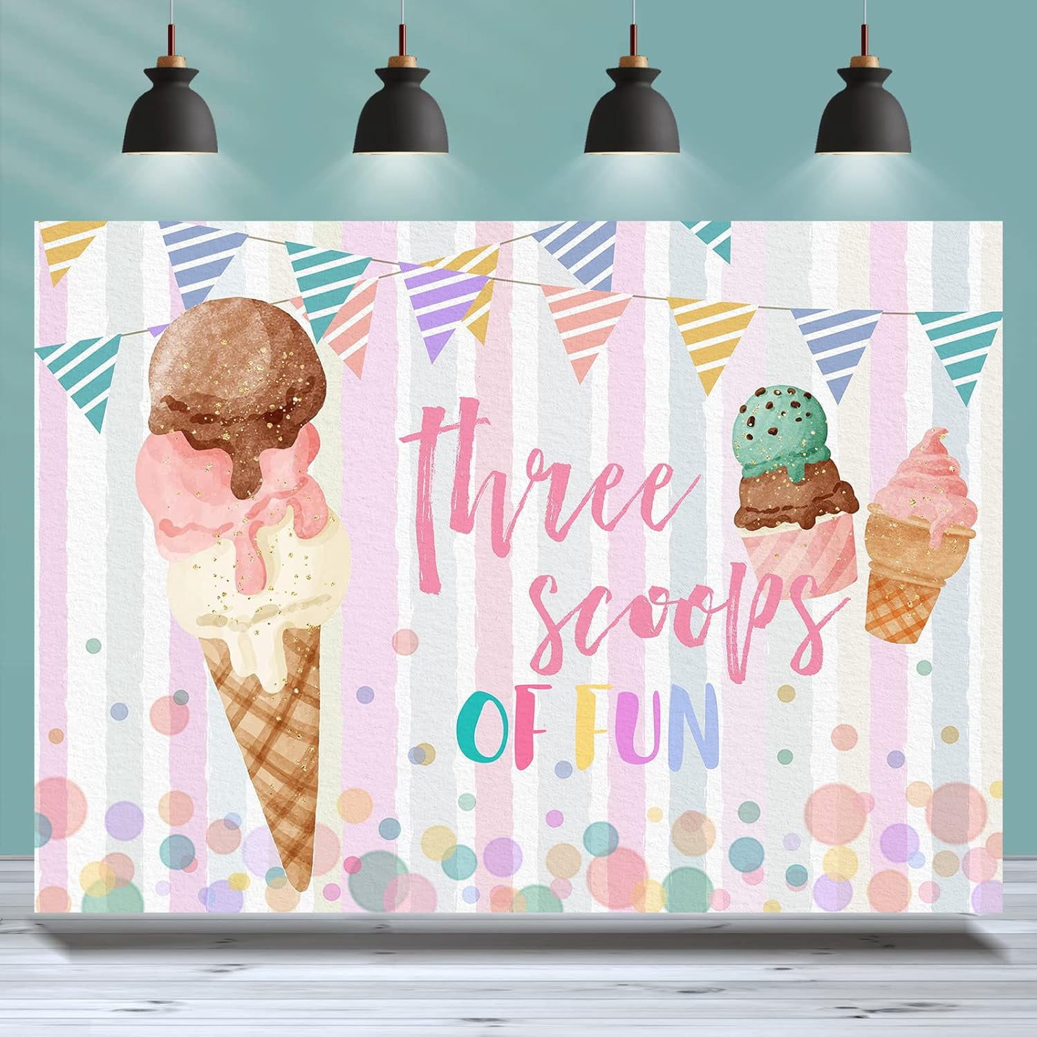 Ice Cream Birthday Backdrop Three Scoops of Fun Sweet Summer ...
