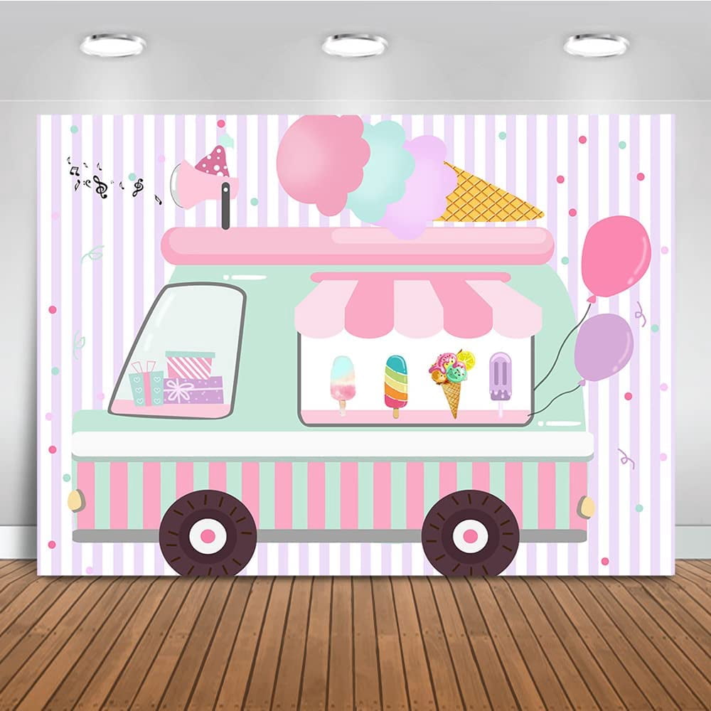 Ice Cream Birthday Party Backdrop Ice Cream Truck Birthday Party ...