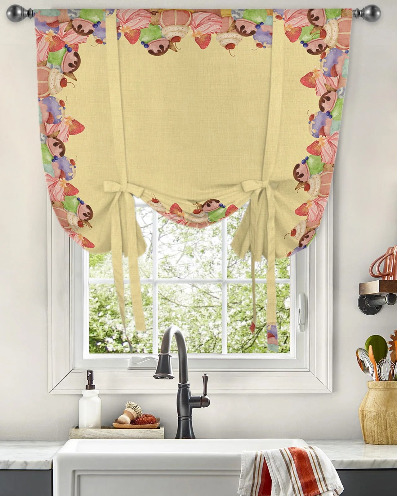 Ice Cream Cake Curtain for Living Room Kitchen Tie-up Short Curtains ...