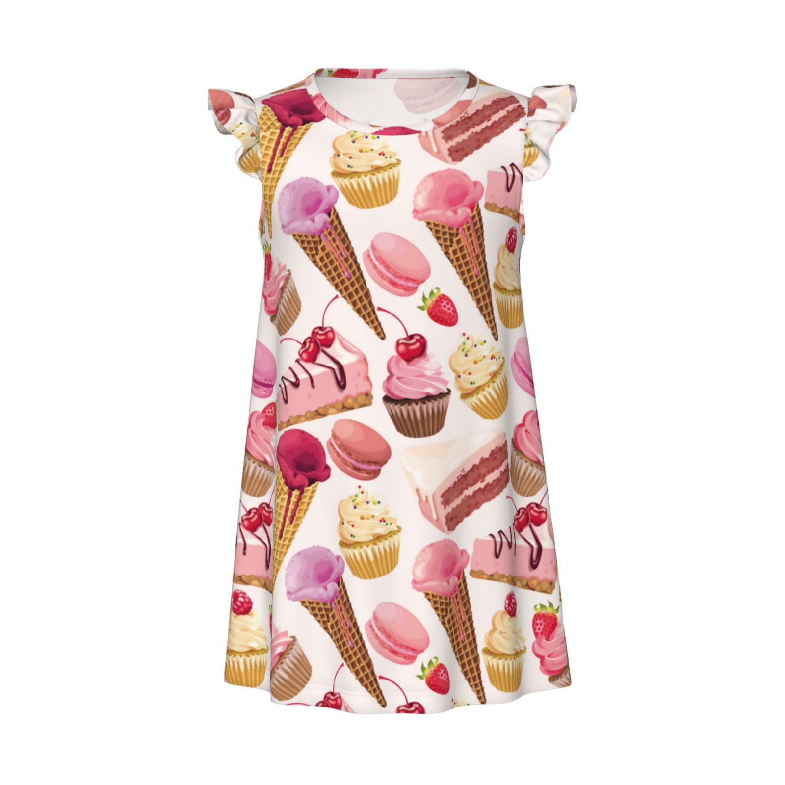 Ice Cream Cake Print Pink Girls Nightgowns, Pajamas for Girls, Soft ...