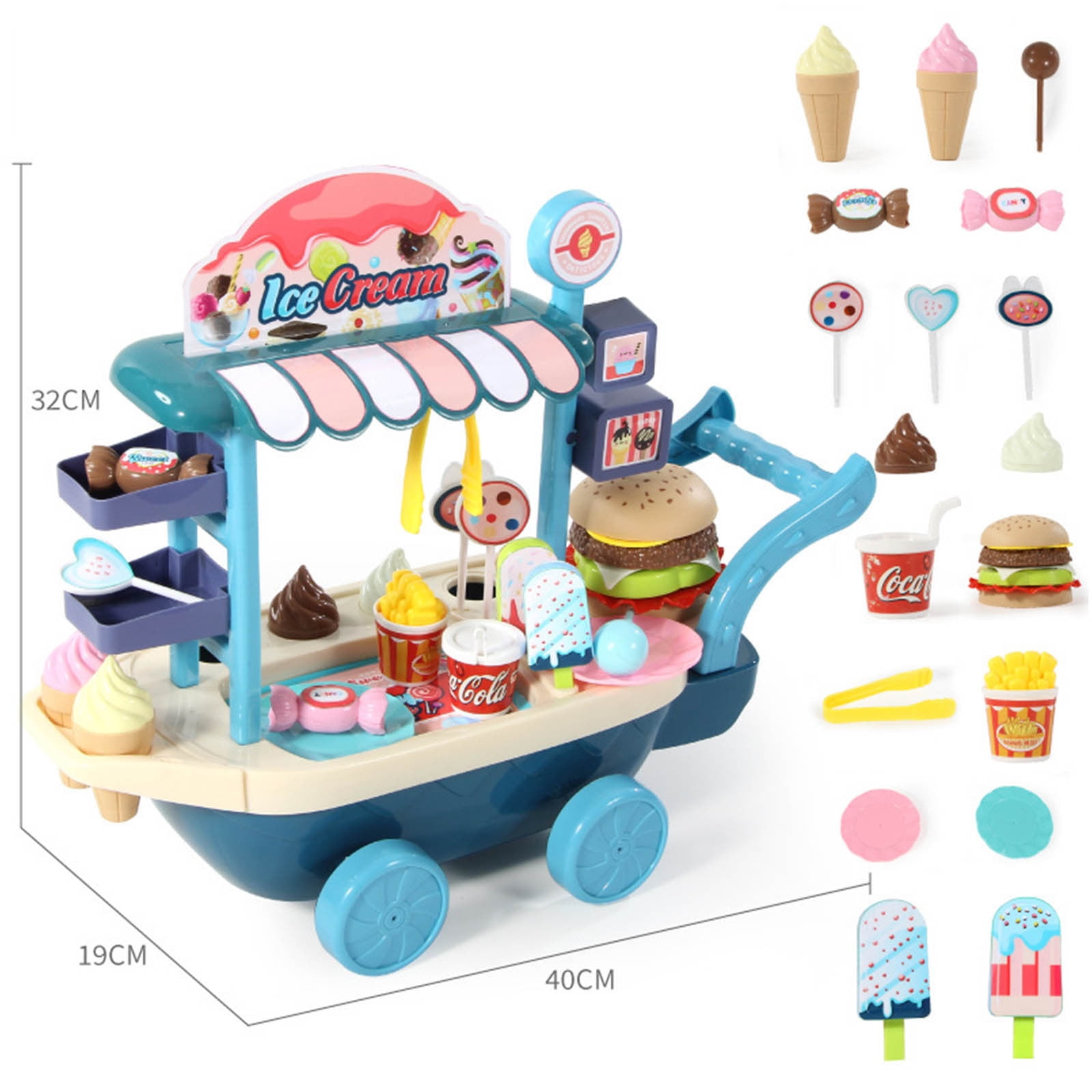 Ice Cream Cart Toy Set - 48-Pc Interactive Pretend Play Food Station ...