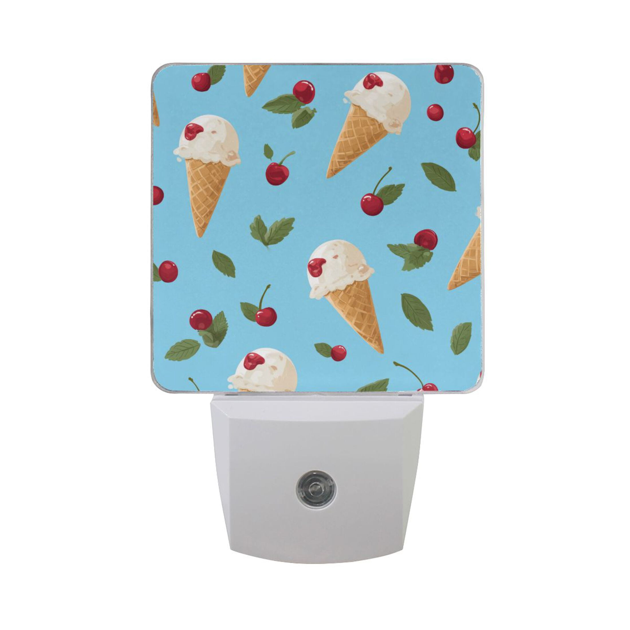 Ice Cream Cherries Mint Leaves Cute LED Night Light Sensor Lamp Plug-in ...
