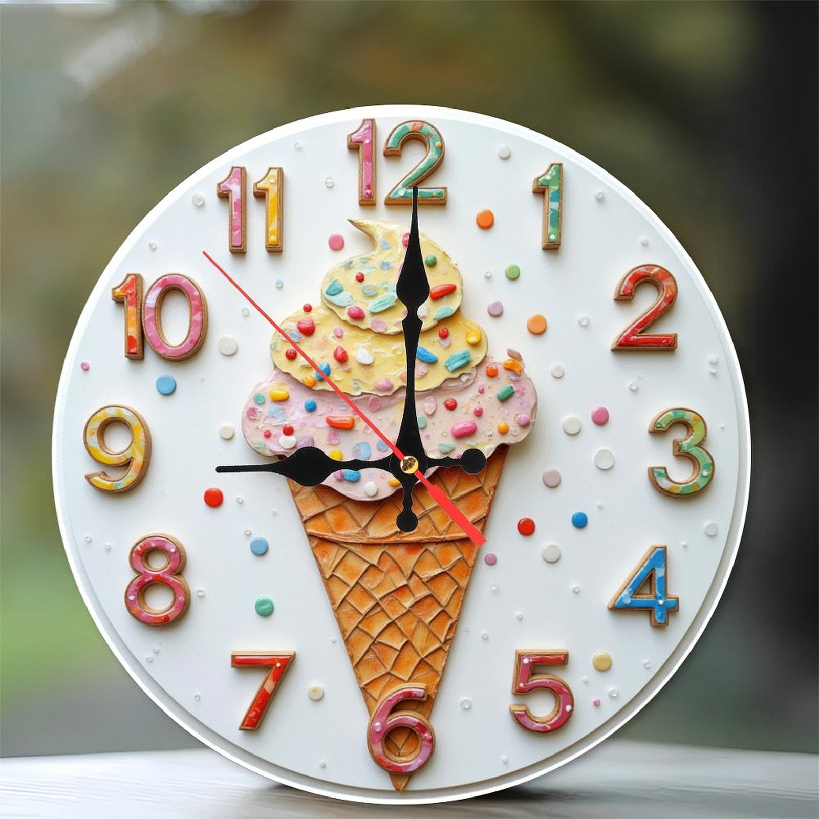 Ice Cream Clock Decorative Wall Art Timepiece 10-Inch Silent Wooden ...
