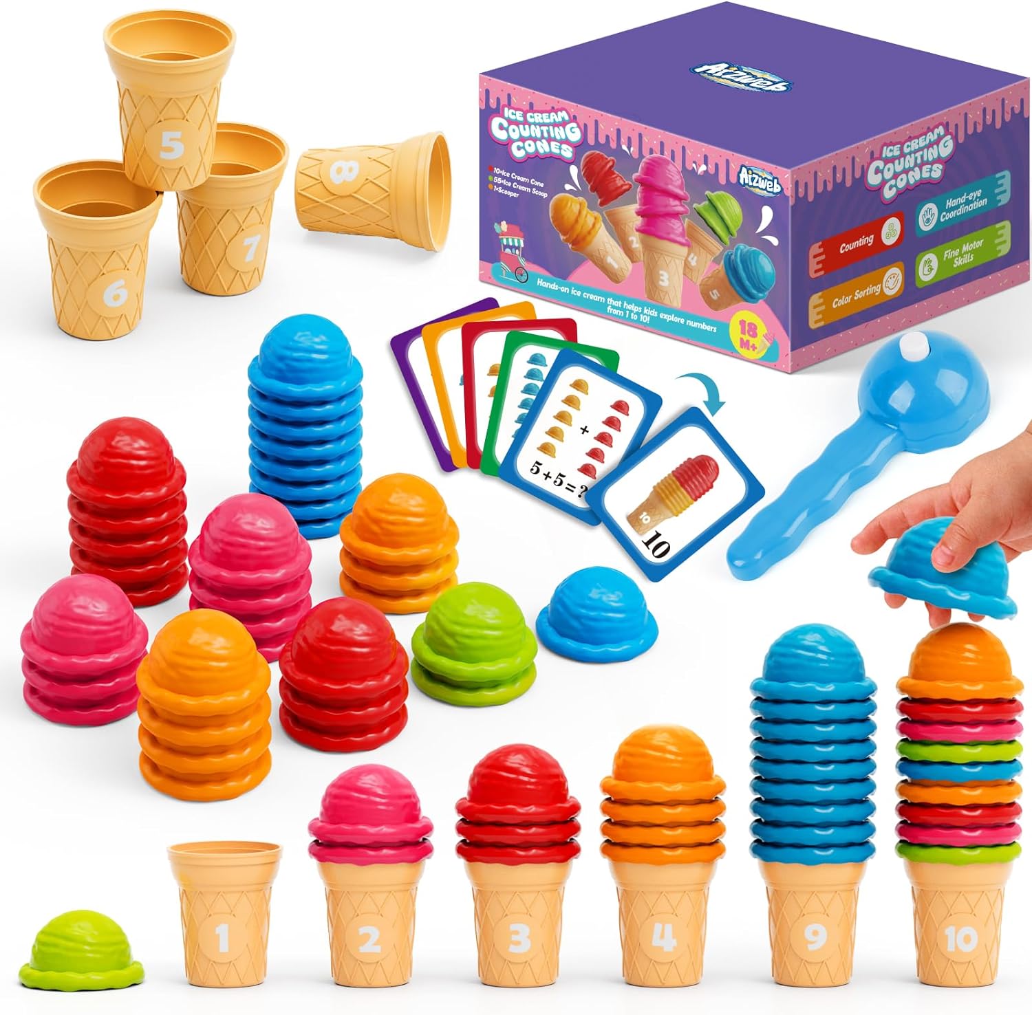 Ice Cream and Color Sorting Stacking Toys for Toddlers, Montessori ...