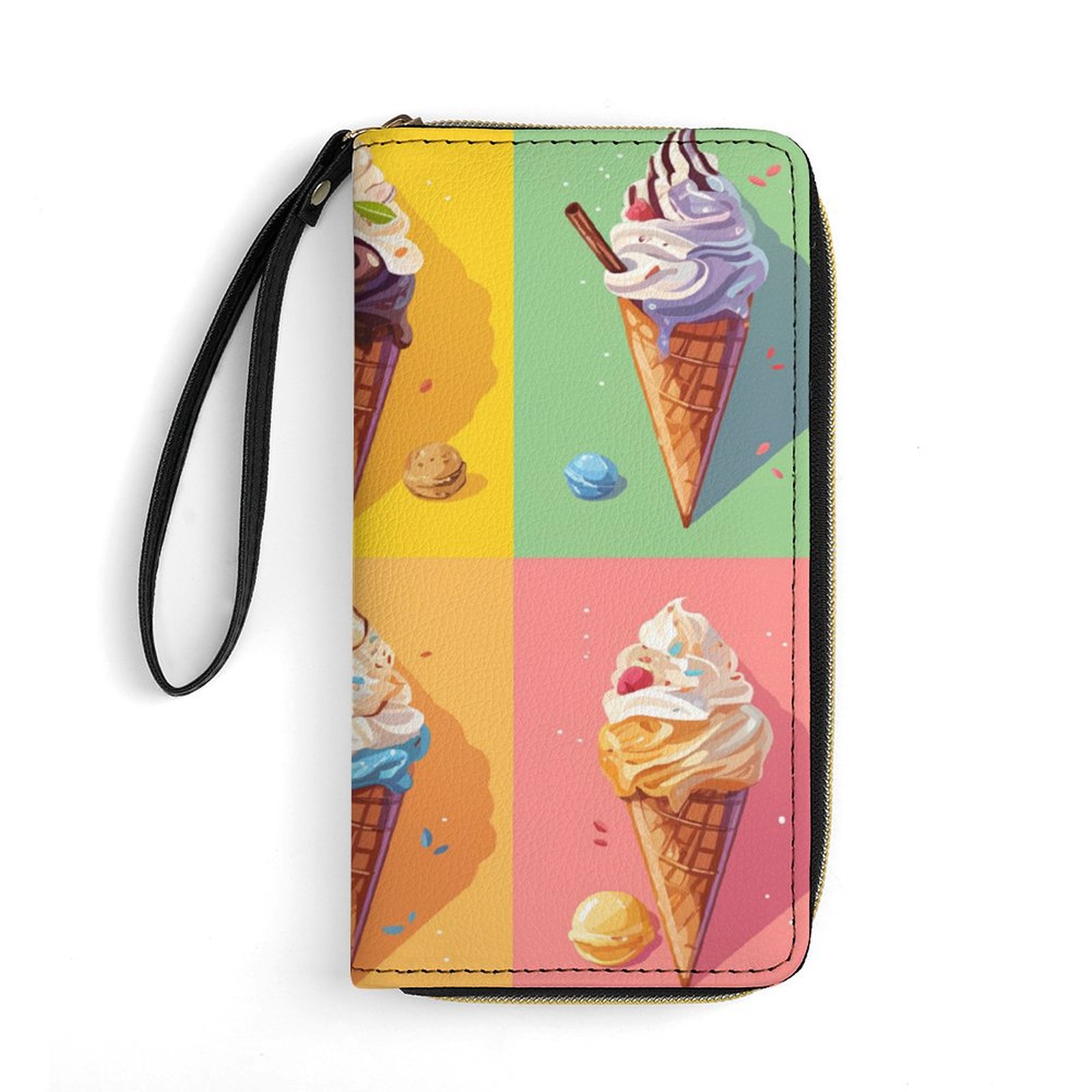 Ice Cream Colorful Wallet for Womens PU Leather Zip Around Wallers ...