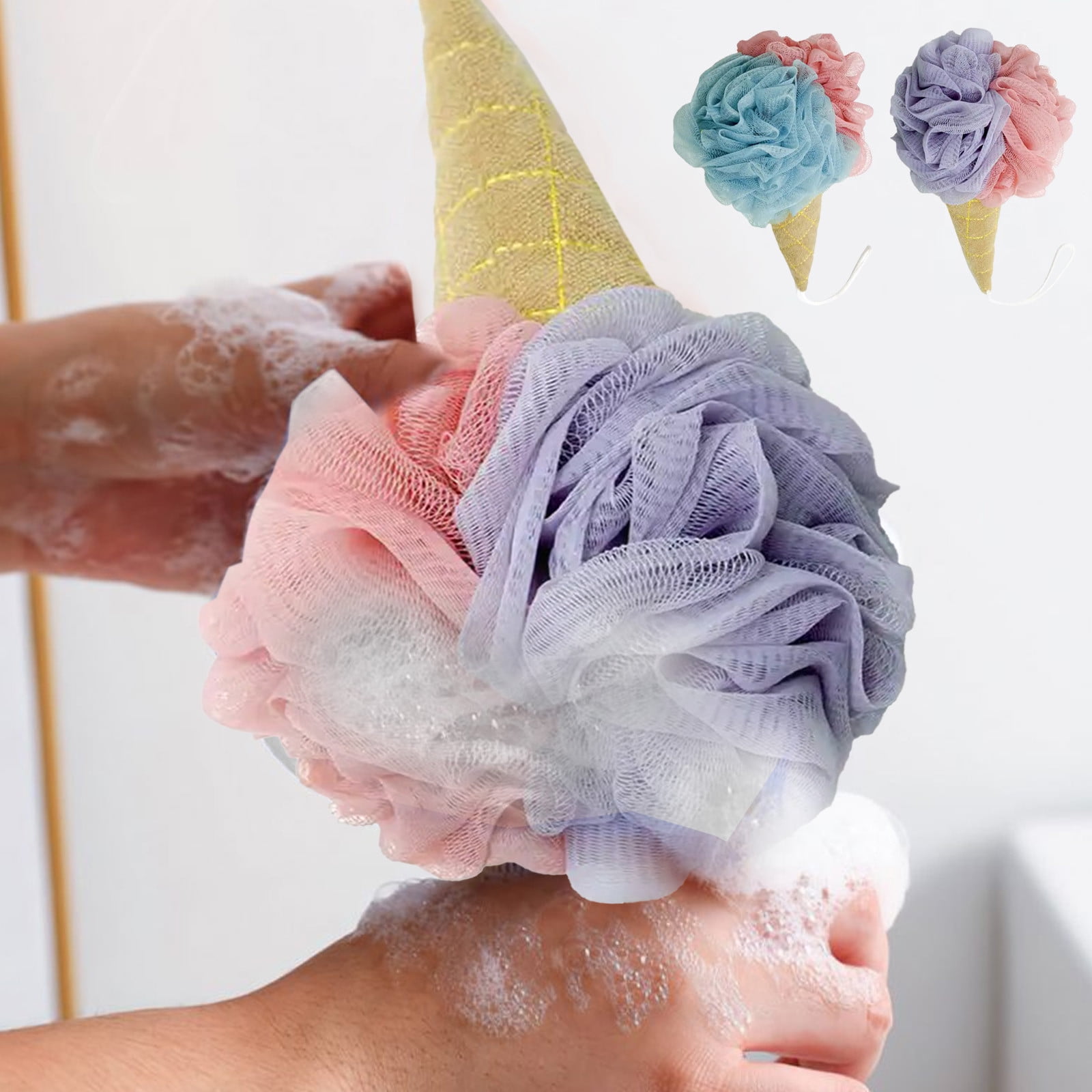 Ice Cream Cone Bath Sponge Novelty - Fun-shaped Exfoliating Pouf with ...