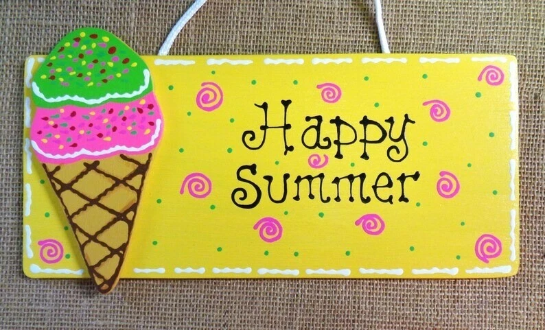 Ice Cream Cone Happy Summer Sign Wall Plaque Home Deck Backyard Porch ...