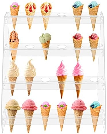 Ice Cream Cone Holder, 4 Layer 24 Hole Clear Food Cone Display Stand ...