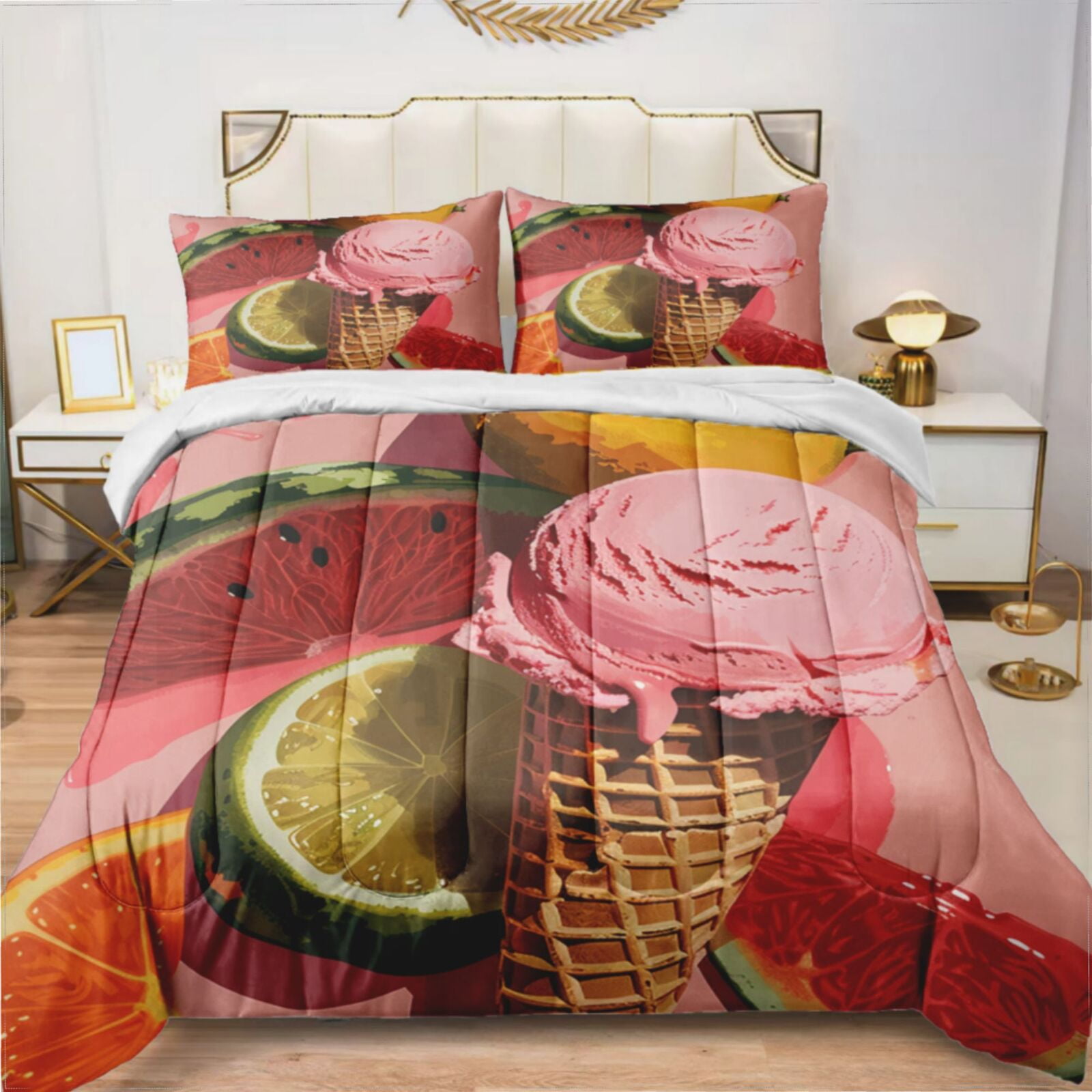 Ice Cream Cone Lemon Orange Slice Watermelon Orange Comforter Sets For ...