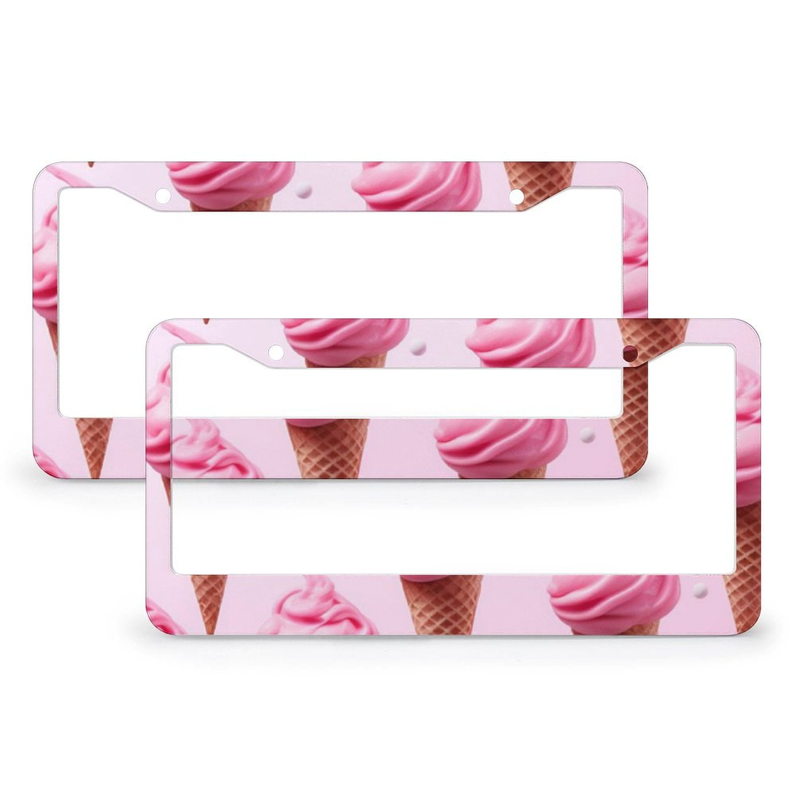 Ice Cream Cone Modern Pink License Plate Cover 2 Pieces Dessert Pink ...