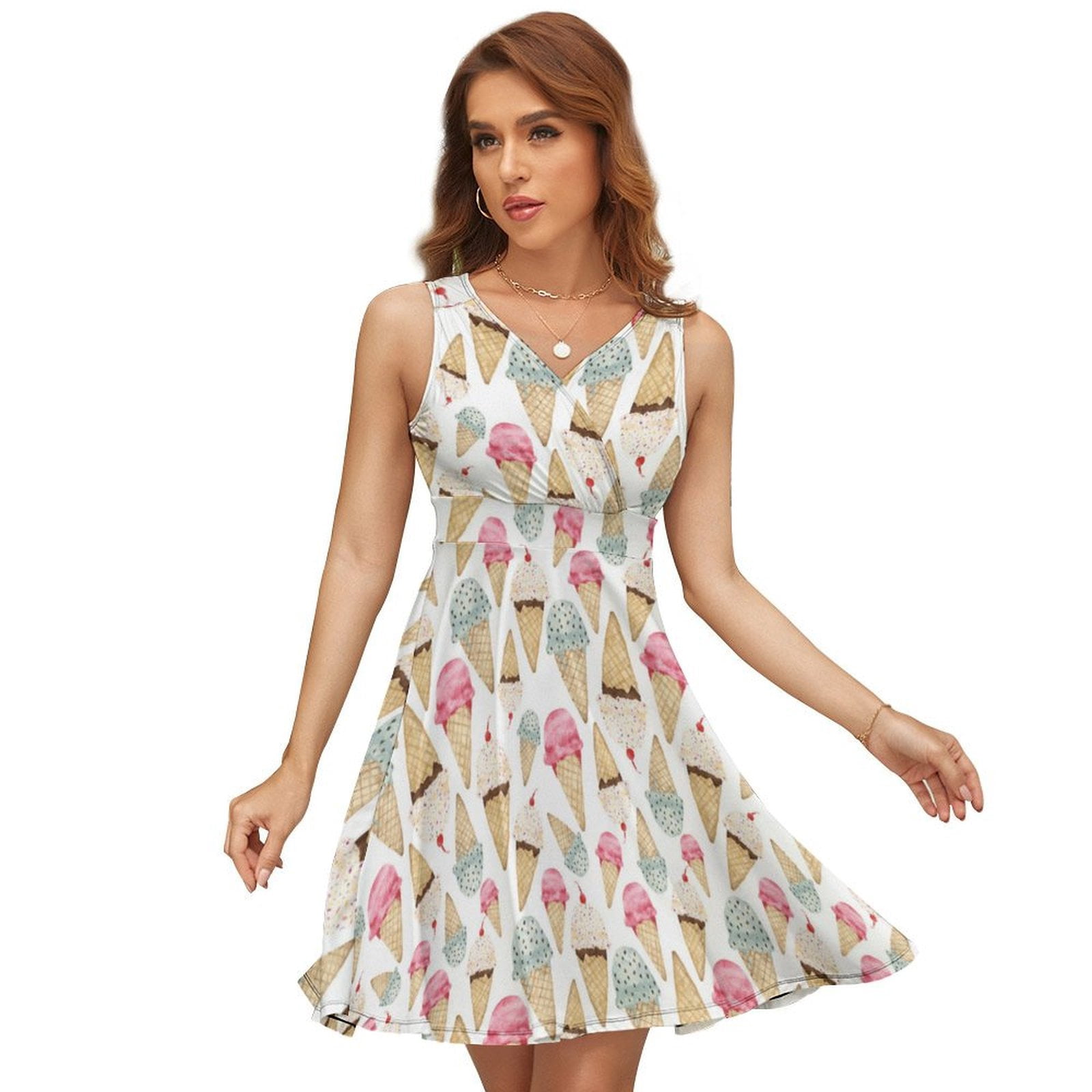 Ice Cream Cone Pattern Dress Fashion Beach Long Dresses Female Party ...
