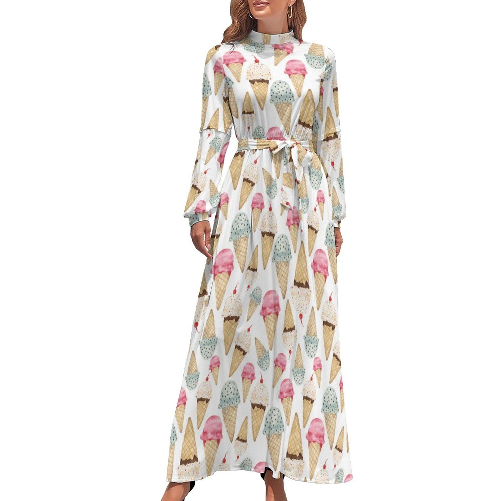 Ice Cream Cone Pattern Long Dress Women's Summer Skirt Dress for Women ...