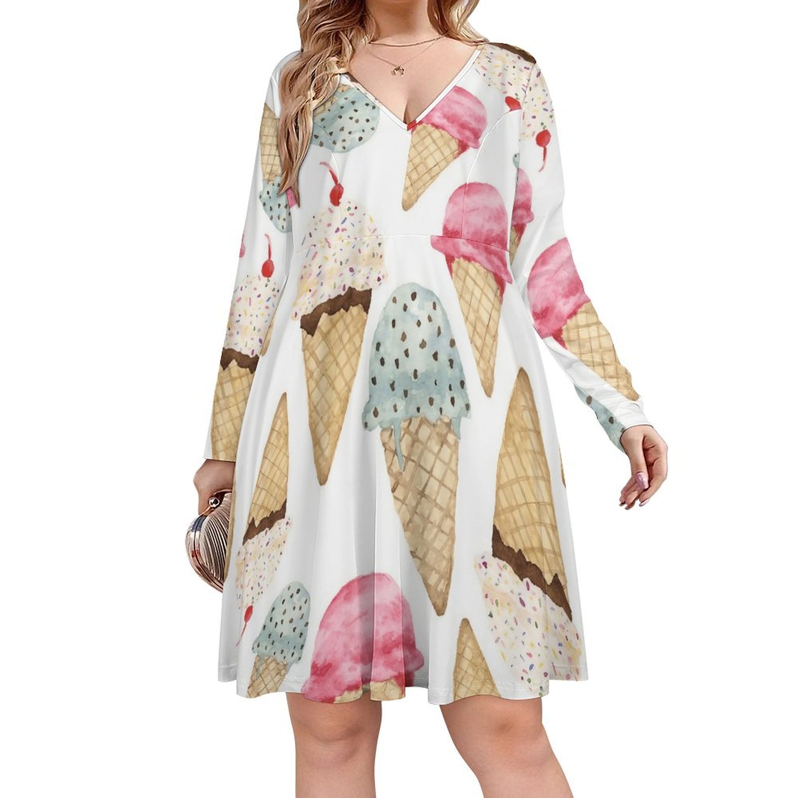 Ice Cream Cone Pattern Long Sleeve Sexy Dresses For Women Ladies ...