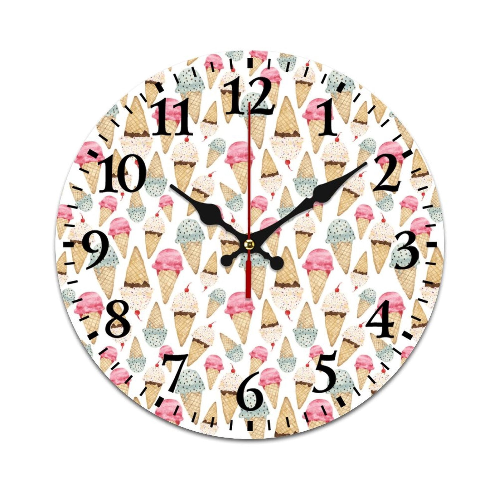 Ice Cream Cone Pattern Wall Clock Modern Design Clocks Wall Hanging ...