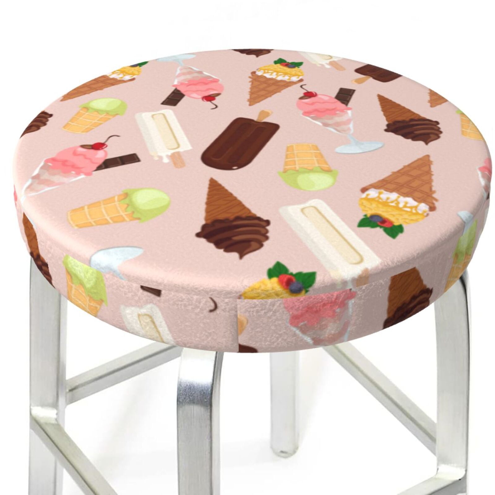 Ice Cream Cone Print Bar Stool Covers - Stretch Round Seat Covers with ...