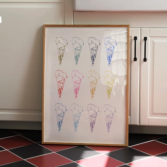 Ice Cream Cone Print Colorful Summer Kitchen Wall Art Rainbow Home ...