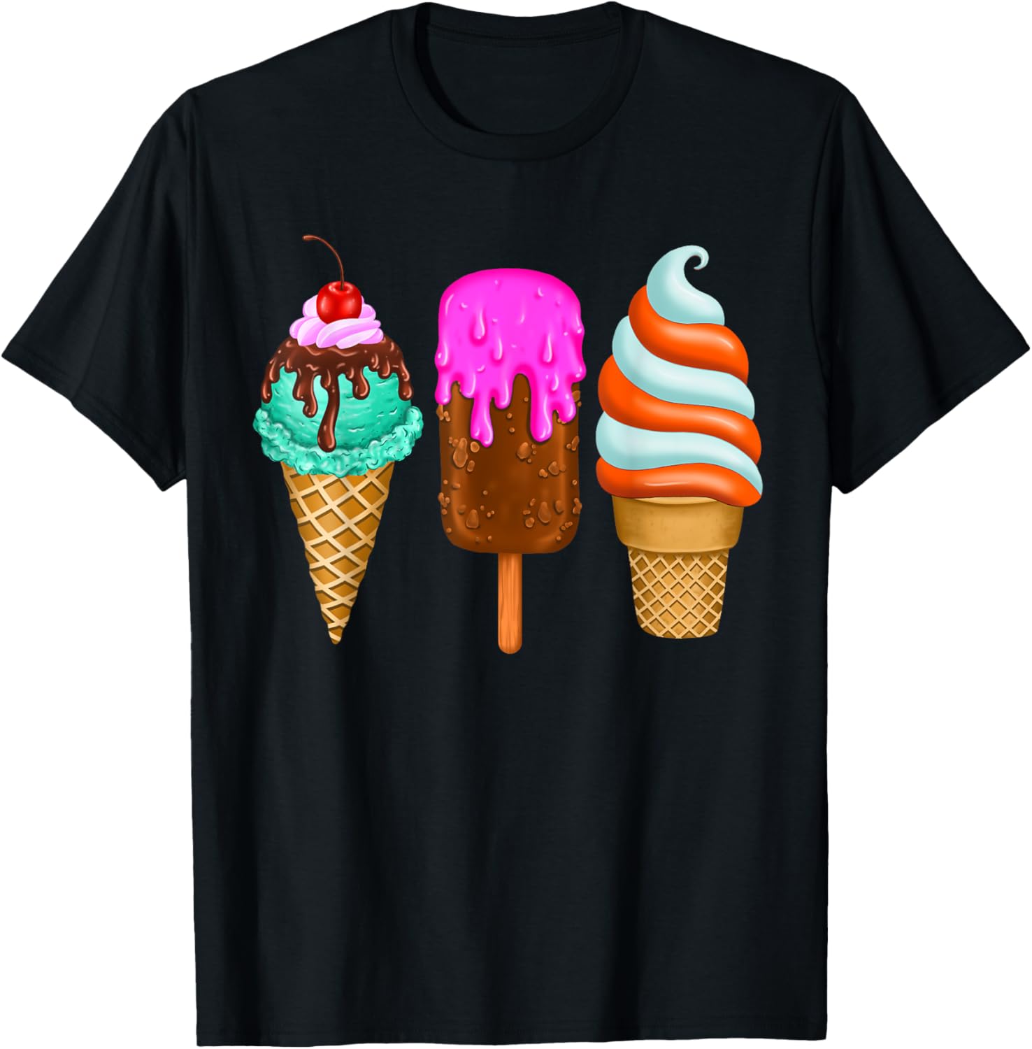 Ice Cream Cone Scoop Popsicle Cherry Summer Vacation T-Shirt - Walmart.com