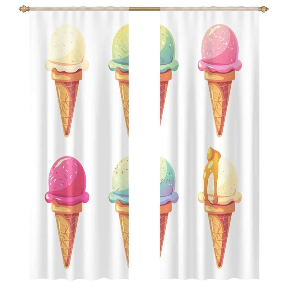 Ice Cream Cone Sheer Voile Curtain Window Tulle Curtains For Living ...