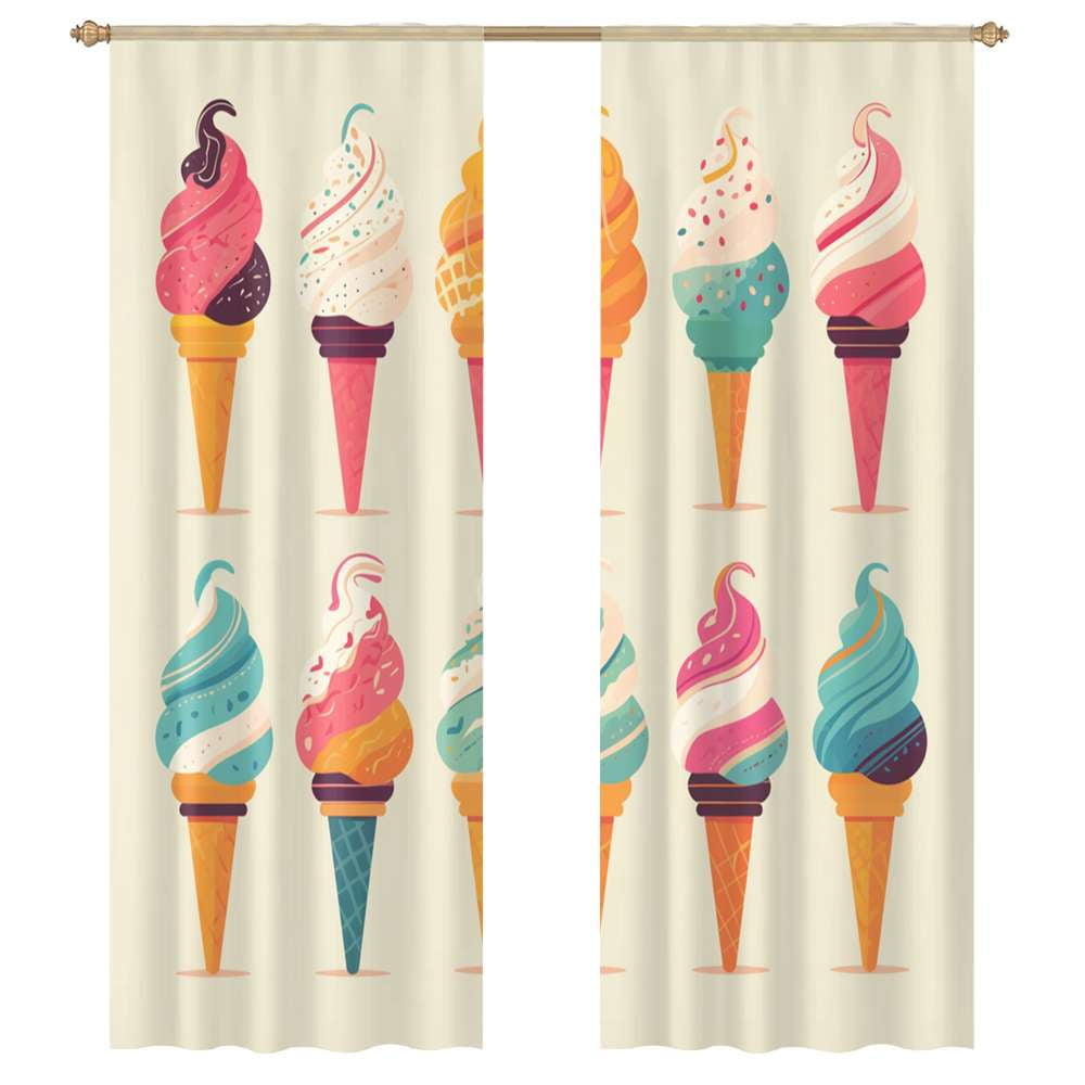 Ice Cream Cone Sheer Voile Curtain Window Tulle Curtains For Living ...