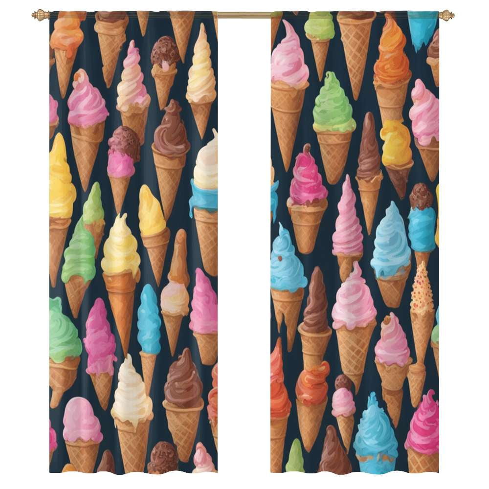 Ice Cream Cone Tulle Curtains For Living Room Chiffon Sheer Voile ...