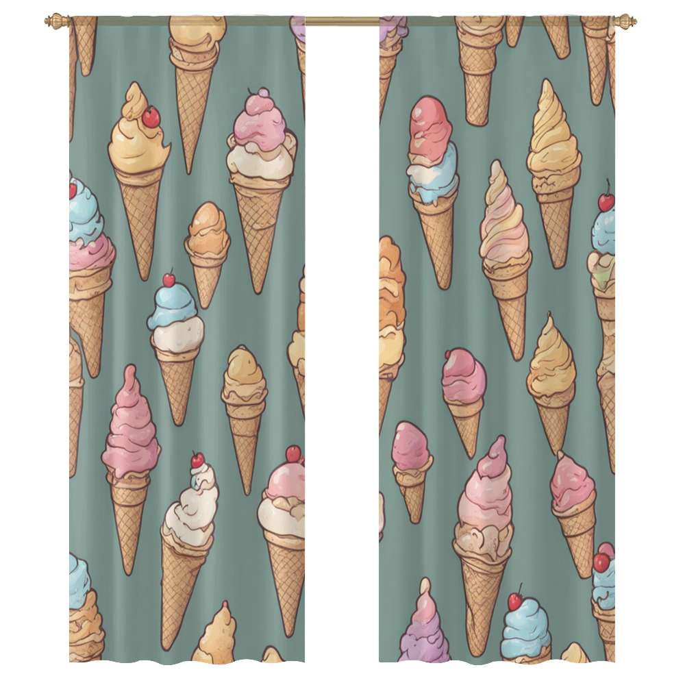 Ice Cream Cone Tulle Curtains For Living Room Chiffon Sheer Voile ...