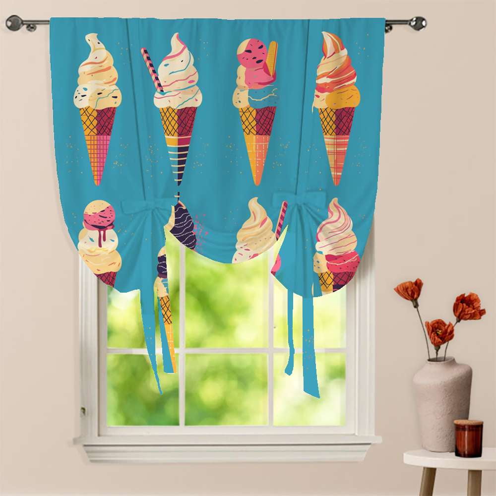 Ice Cream Cone Window Curtain for Living Room Roman Curtain Kitchen Tie ...