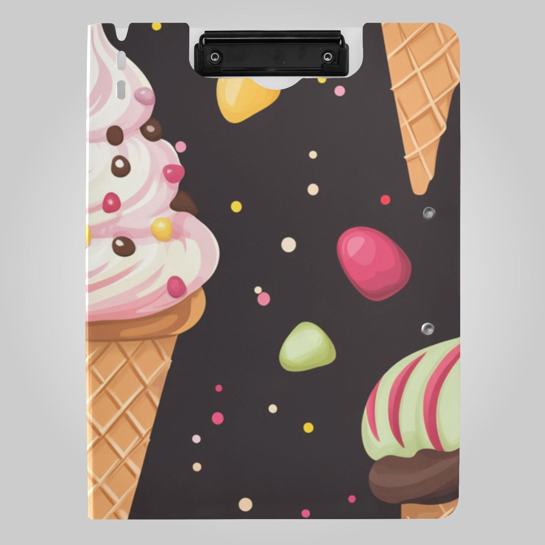 Ice Cream Cone and Candy Cute Foldable Binder Folder Clipboard with Pen ...