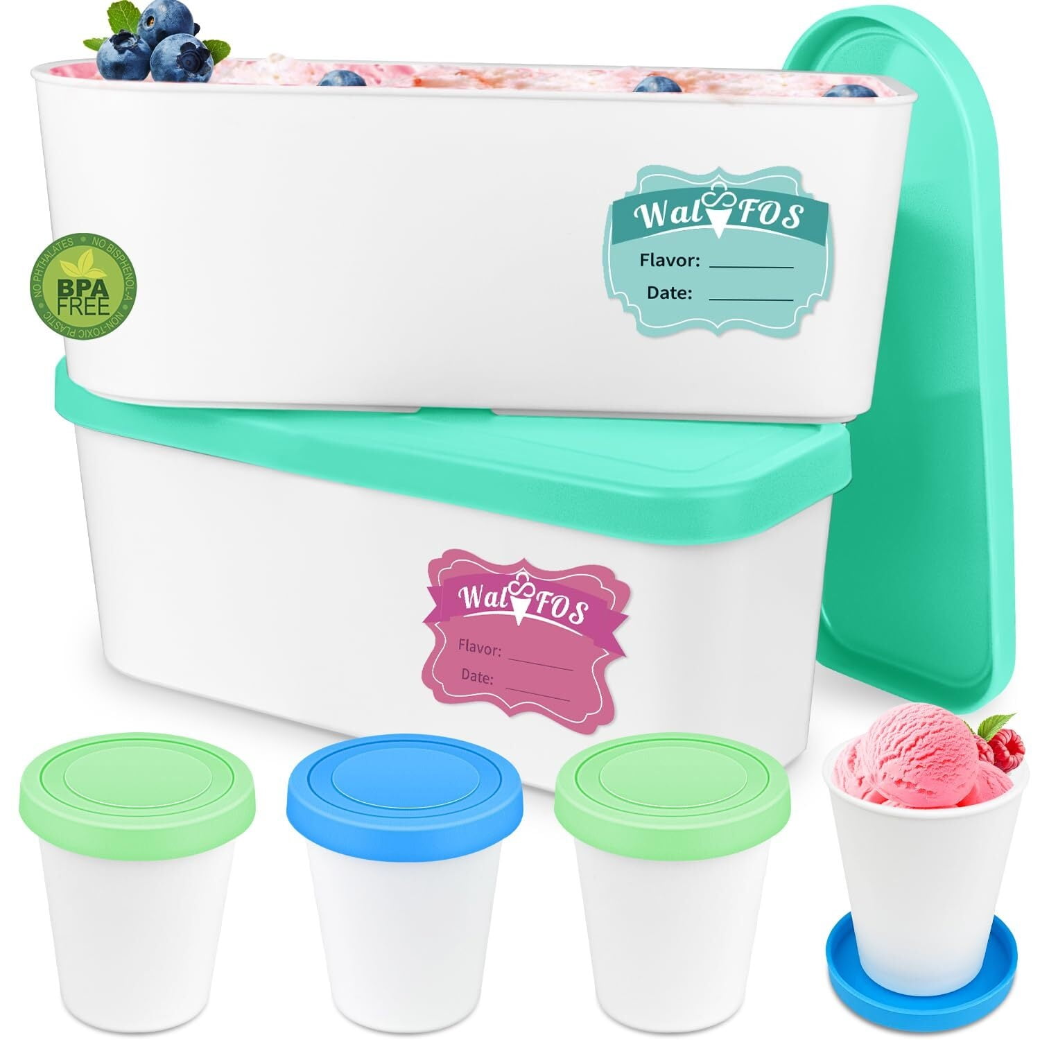 Ice Cream Containers - 1.6 Quart Each, Reusable Homemade Ice Cream Tubs ...