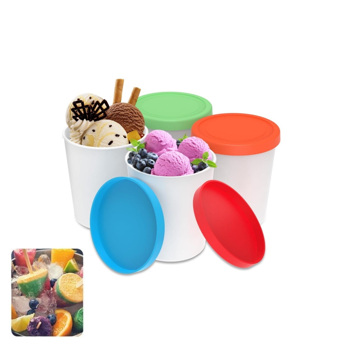 Ice Cream Containers,4Pcs Mini Ice Cream Container with Silicone Lids for Homemade Gelato,Yayun ...