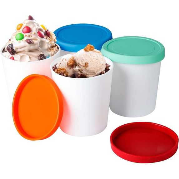 Ice Cream Containers for Homemade (4 Pack - 1 Quart Each), Reusable PP ...