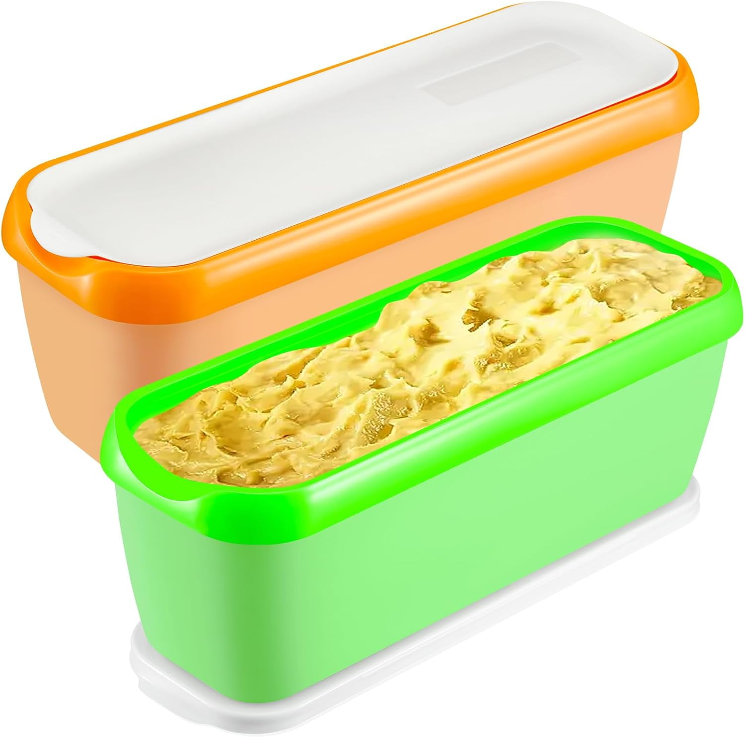 Ice Cream Containers Set of 2, 1.5 Quart Ice Cream Tub, Reusable ...