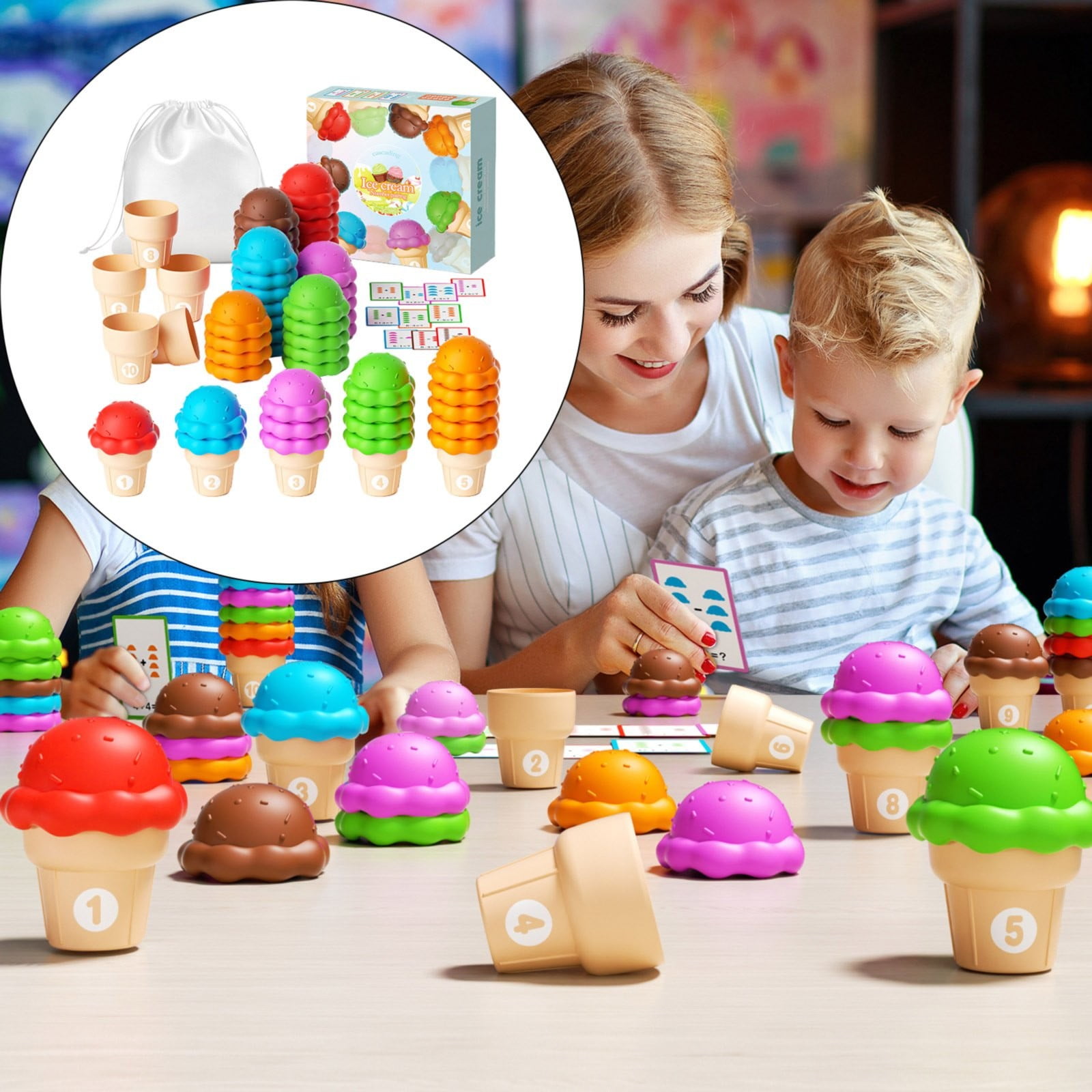 Ice Cream Counting and Color Sorting Stacking Toys for Toddlers ...