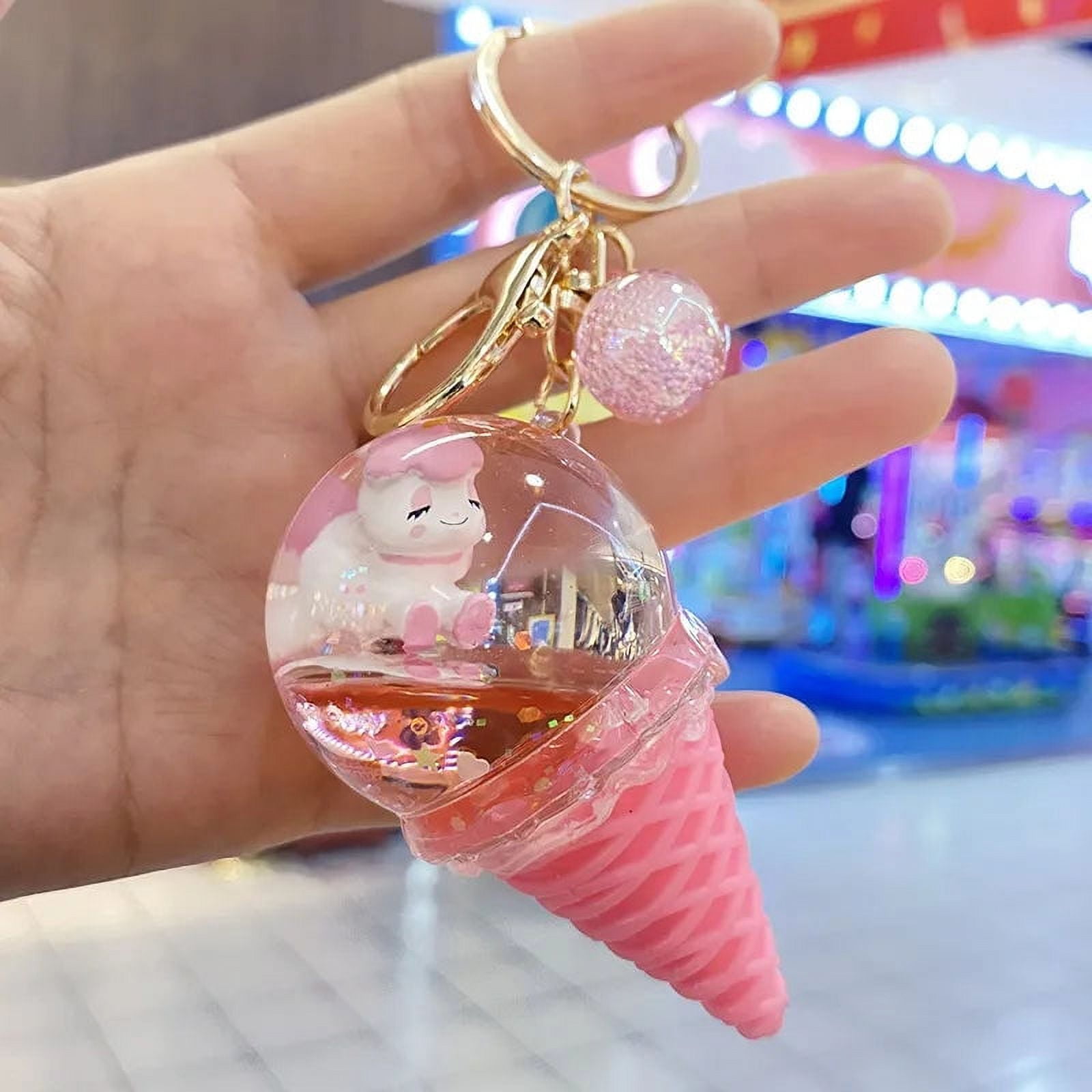 Ice Cream Crystal Ball Floating Liquid Keychain Glitter Quicksand ...