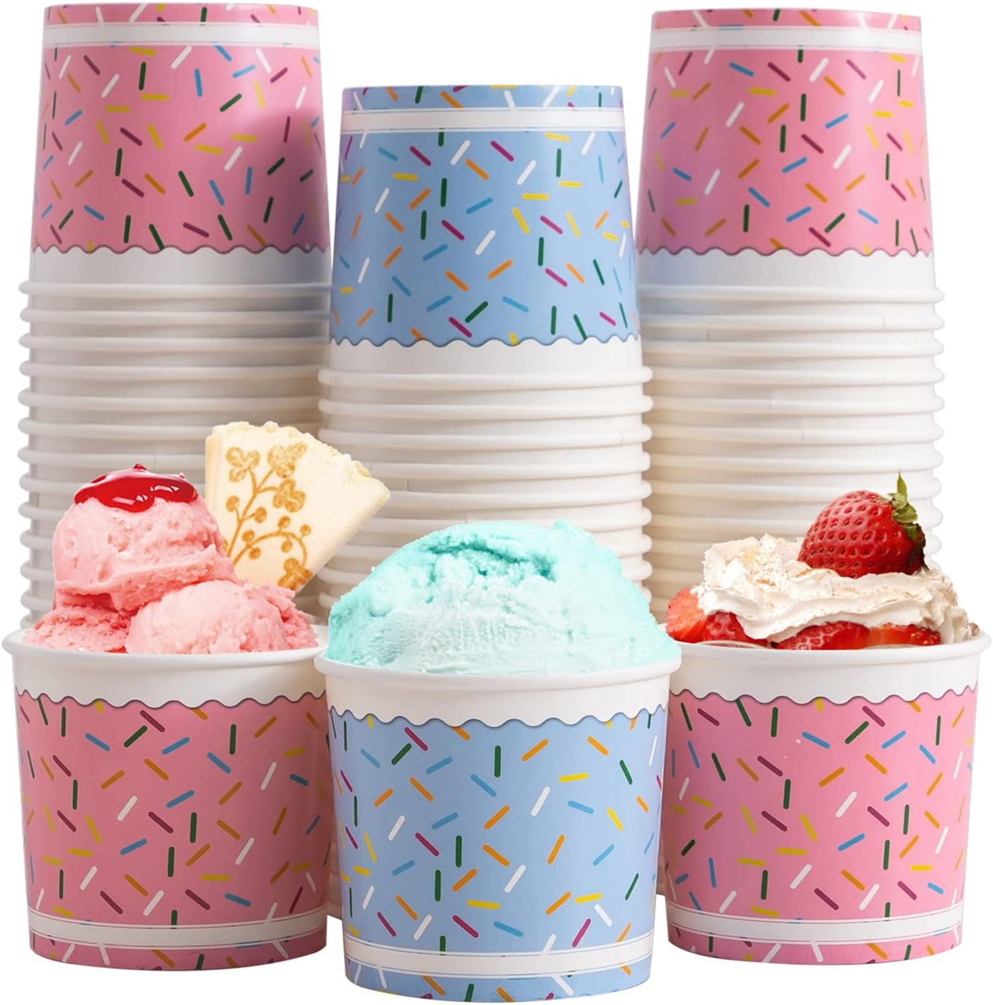 Ice Cream Cups - 100 Count - 9 oz Disposable Paper Ice Cream Sundae ...