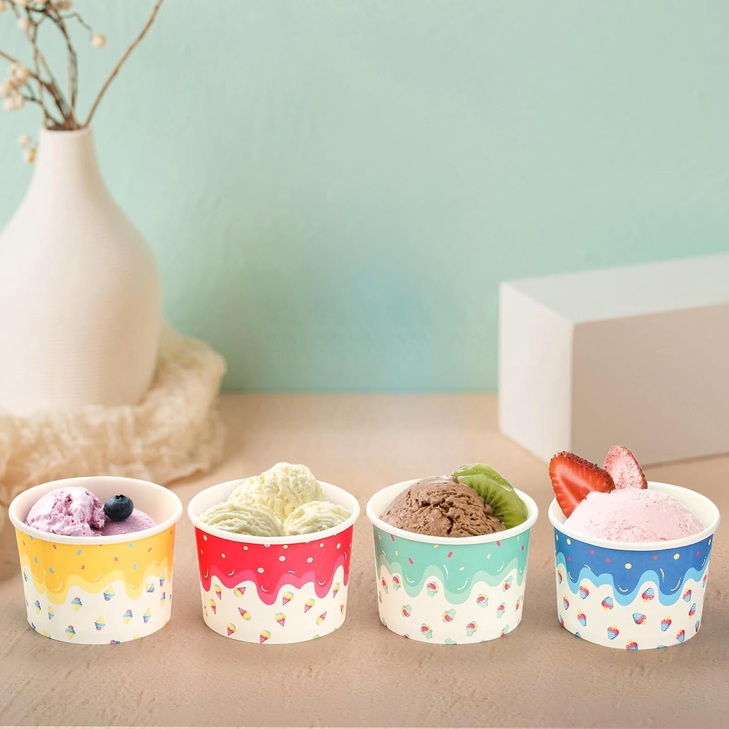 Ice Cream Cups, 8 Oz Disposable Paper Bowls for Cold and Hot Foods ...