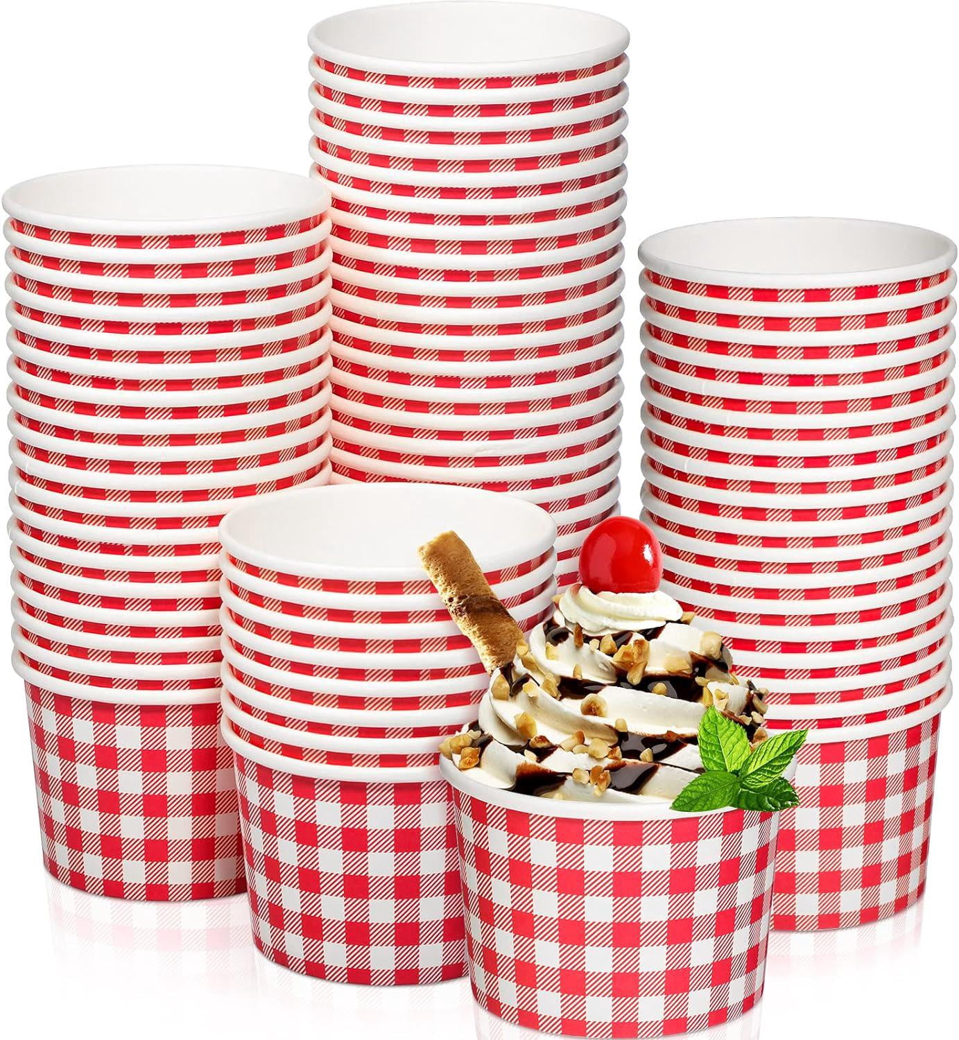 Ice Cream Cups Paper Bowls Disposable Gingham Cups Bulk Picnic Dessert ...