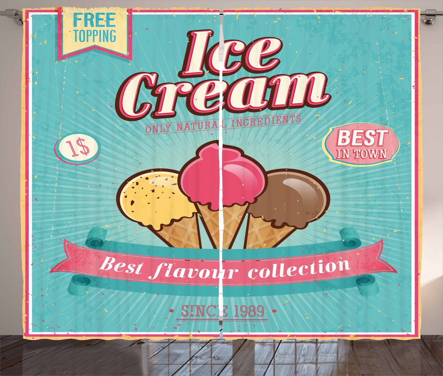 Ambesonne Ice Cream Curtains 2 Panel Set, Words Toppings, 108" x 63 ...