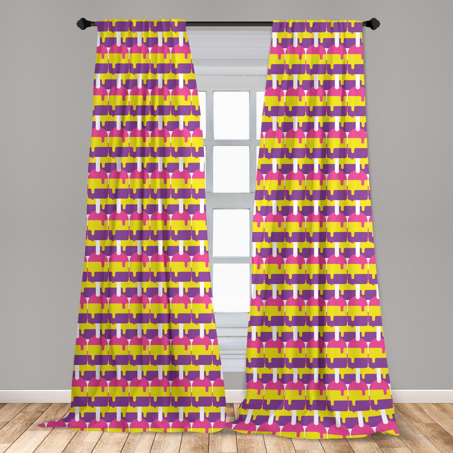 Ice Cream Curtains 2 Panels Set, Melting Ice Lollies on Sticks ...