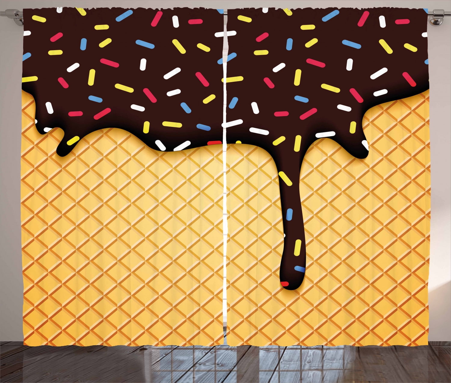 Ambesonne Ice Cream Curtains 2 Panel Set, Choco Waffle, 108" x 96 ...