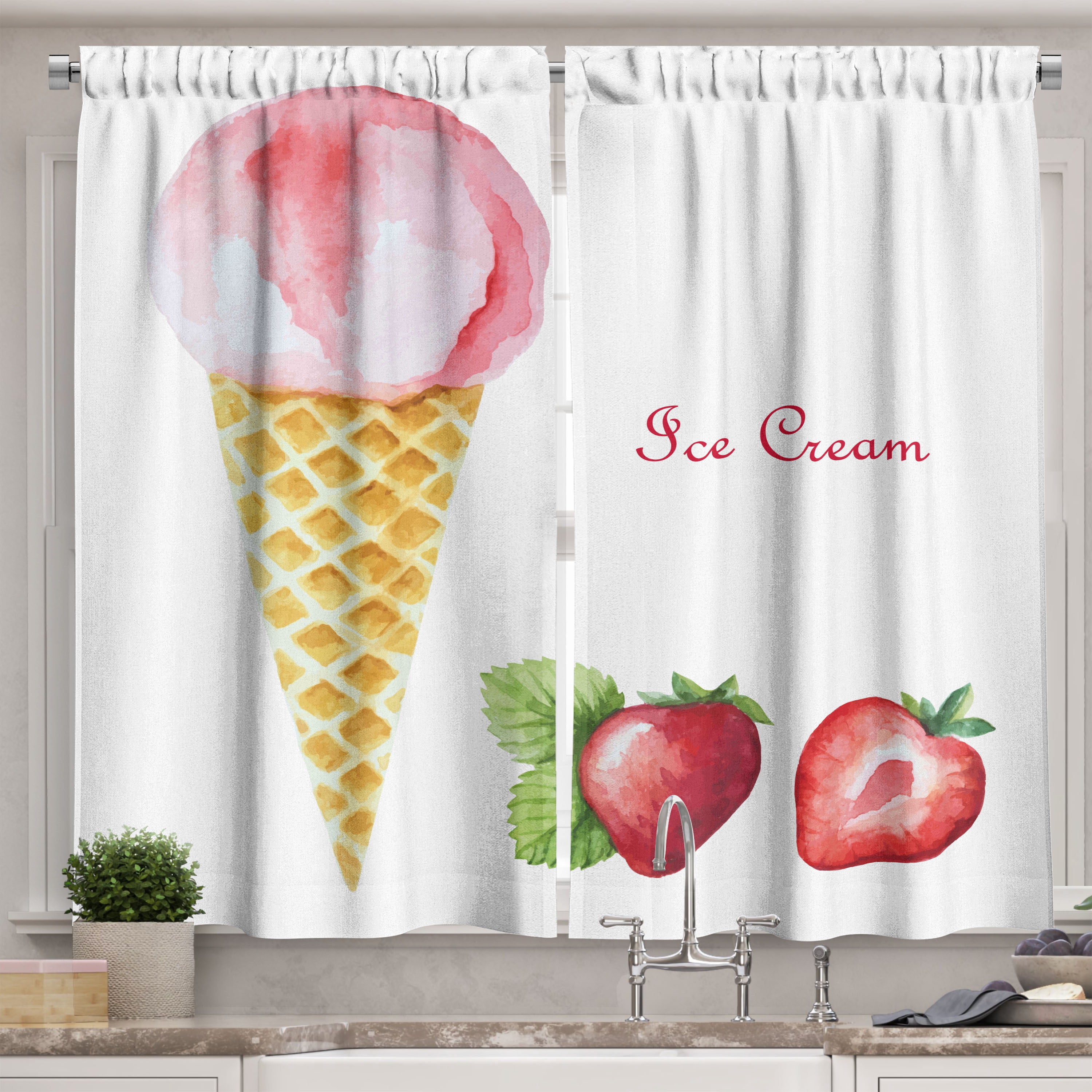 Ambesonne Ice Cream Kitchen Curtains, Summer Flavors, 55"x39", Sand ...
